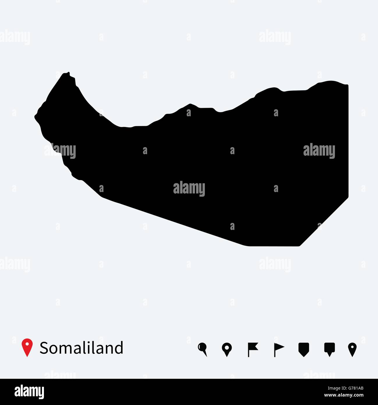 High detailed vector map of Somaliland with navigation pins Stock ...