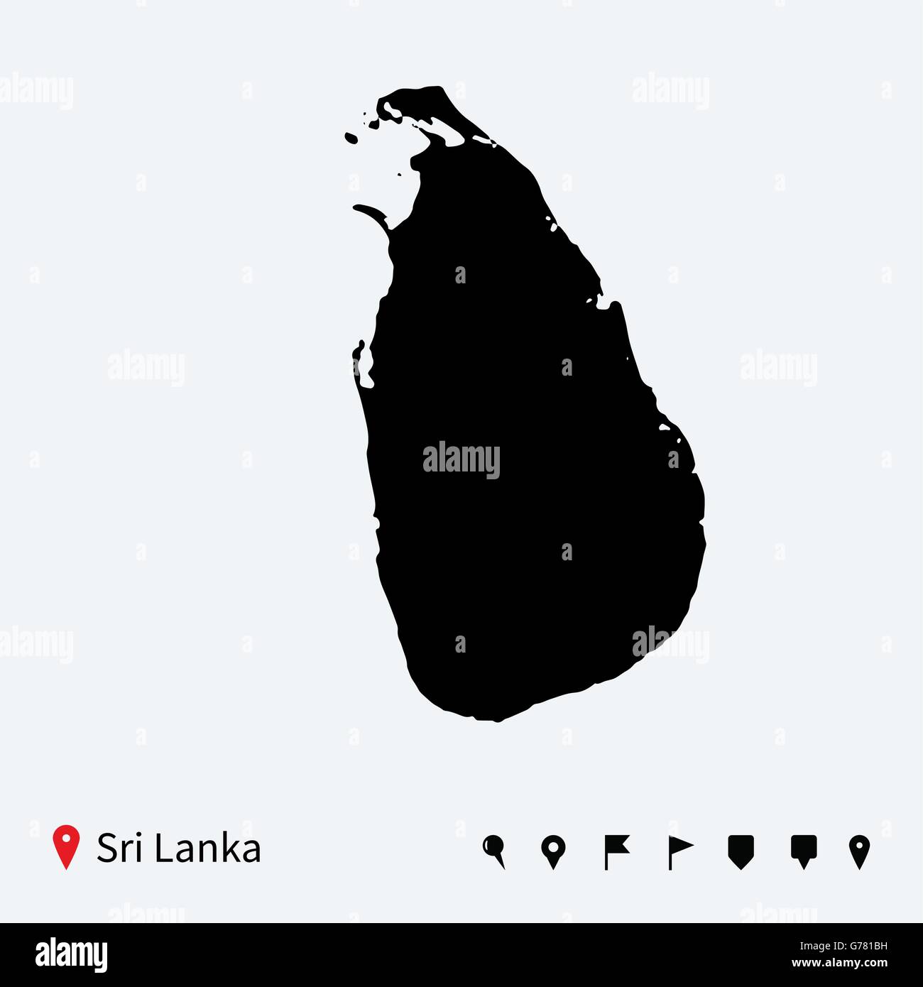 High detailed vector map of Sri Lanka with navigation pins Stock Vector ...