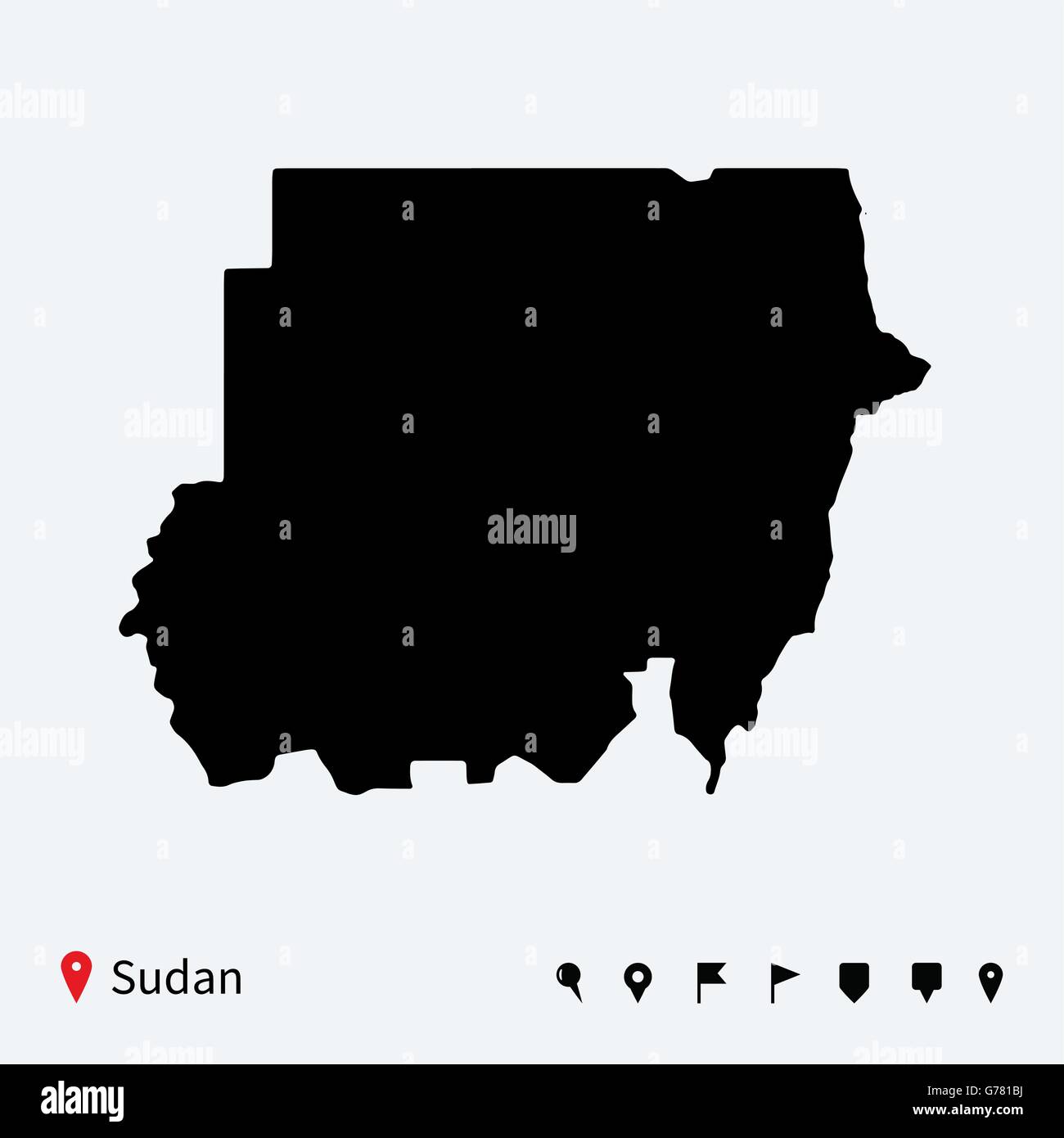 High detailed vector map of Sudan with navigation pins Stock Vector ...