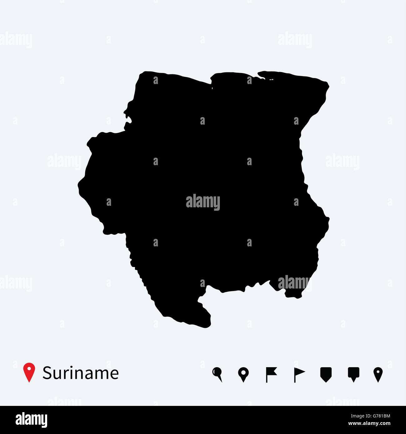 High detailed vector map of Suriname with navigation pins Stock Vector ...