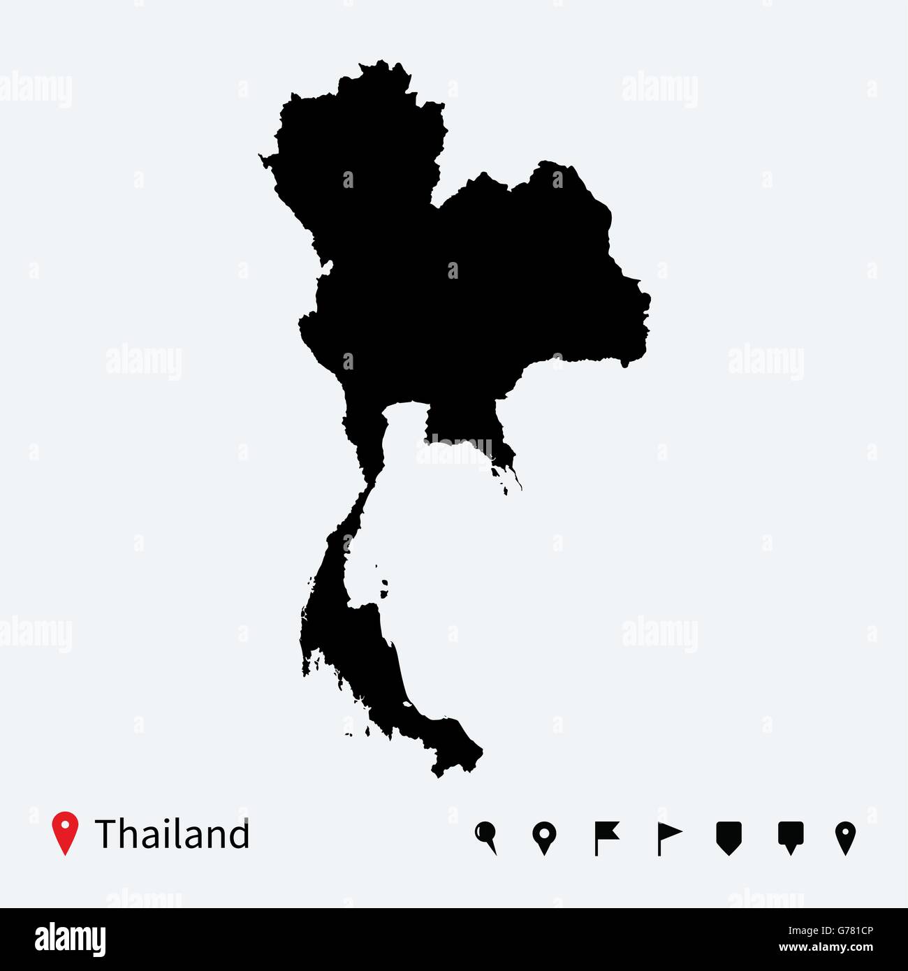 High detailed vector map of Thailand with navigation pins Stock Vector ...