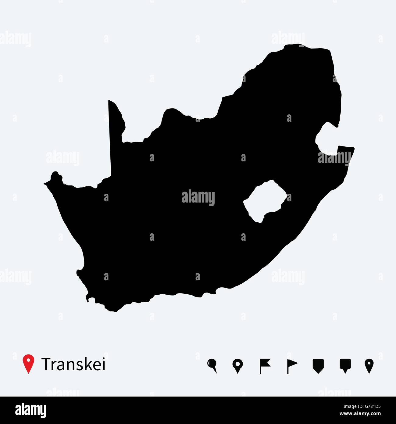 High detailed vector map of Transkei with navigation pins Stock Vector ...