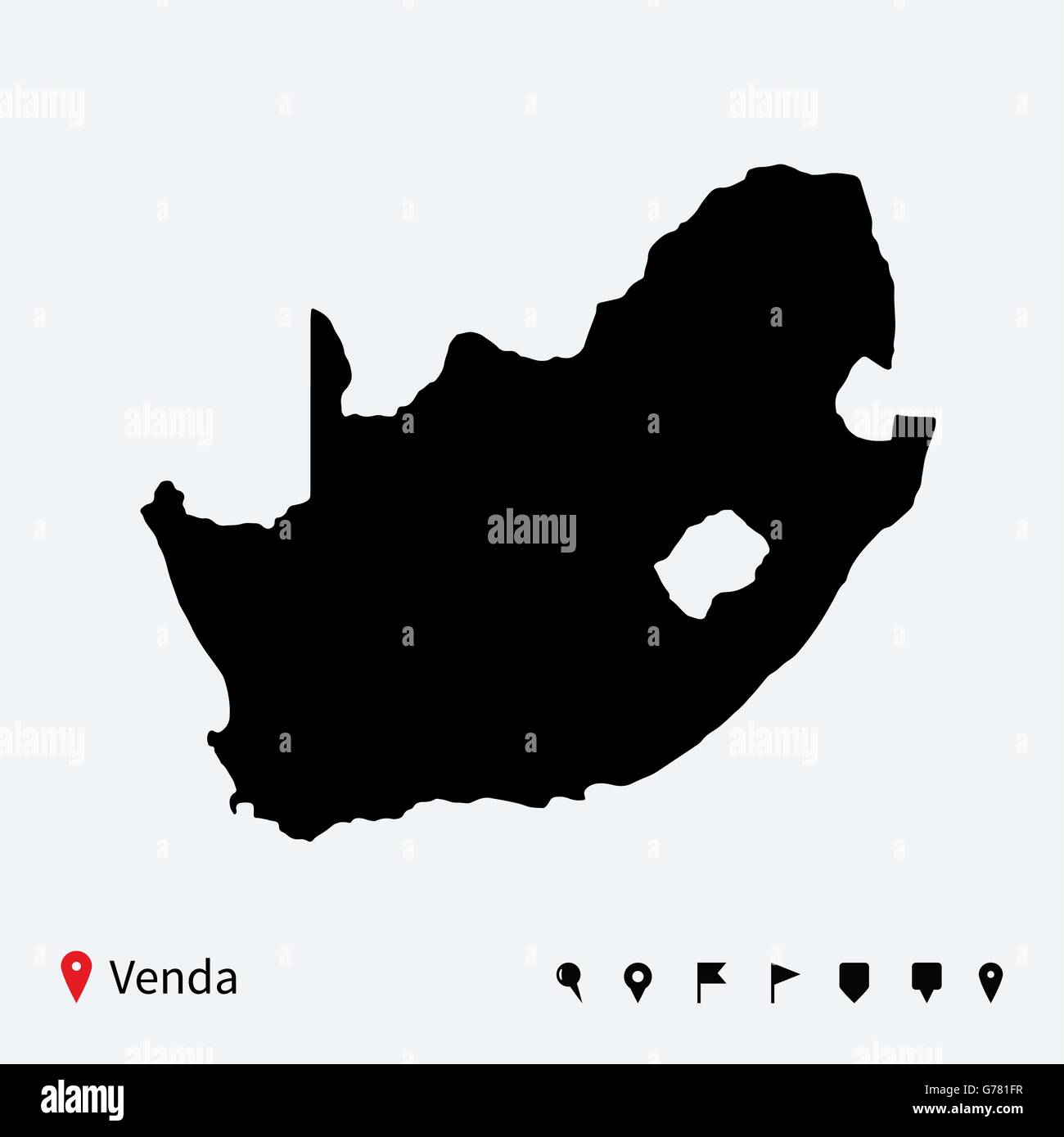 High detailed vector map of Venda with navigation pins Stock Vector ...