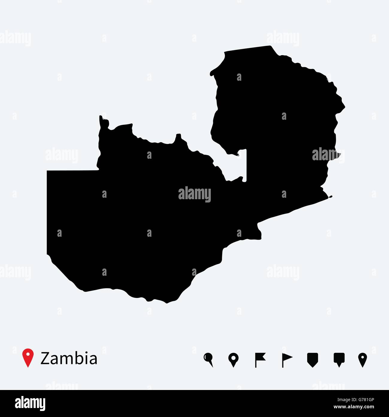 High detailed vector map of Zambia with navigation pins Stock Vector ...