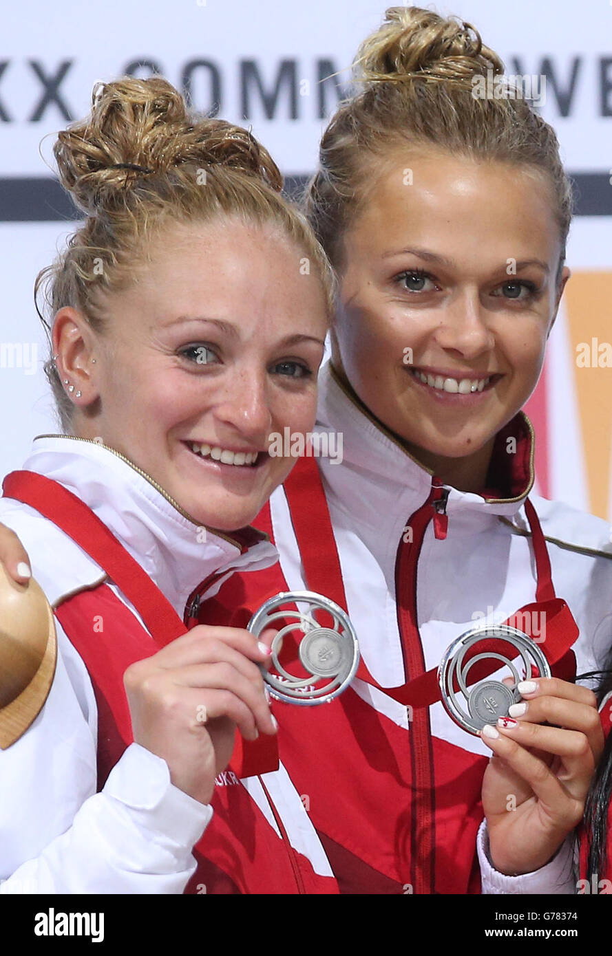 England's Tonia Couch (right) and Sarah Barrow with their silver medals ...