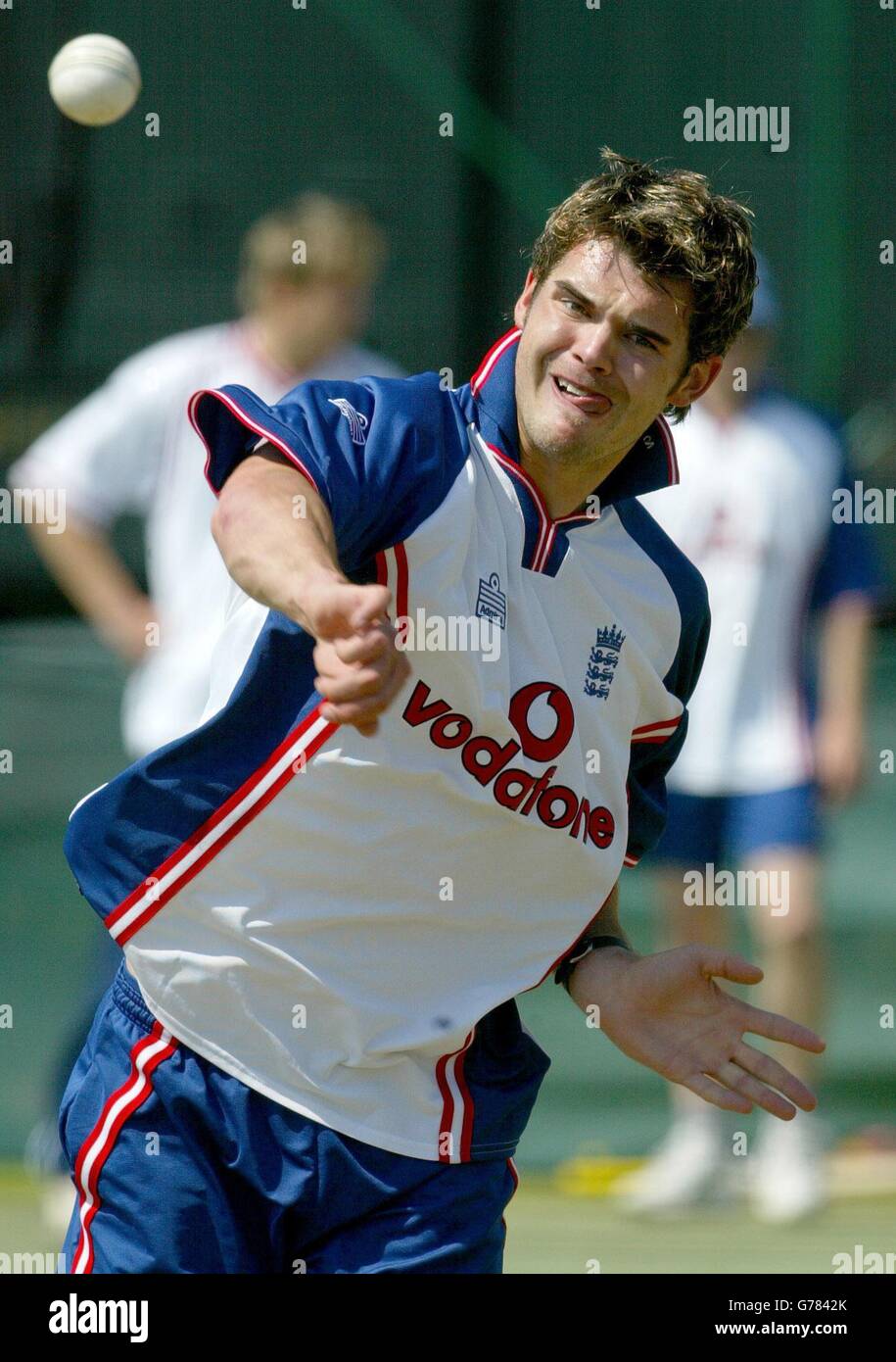 England fast bowler James Anderson in action during a net session at ...