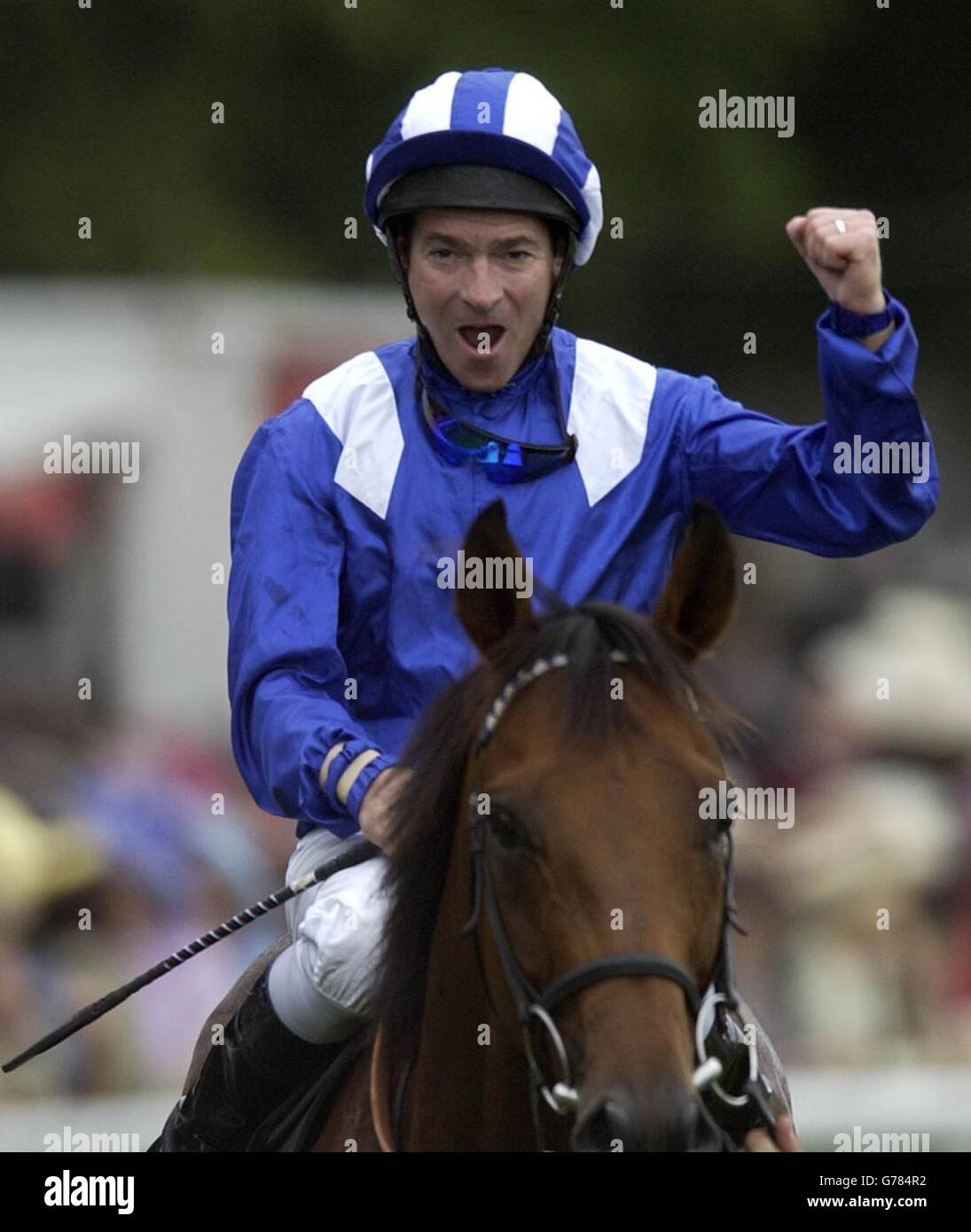 Richard Hills celebrates winning The Prince of Wales' Stakes on Nayef ...