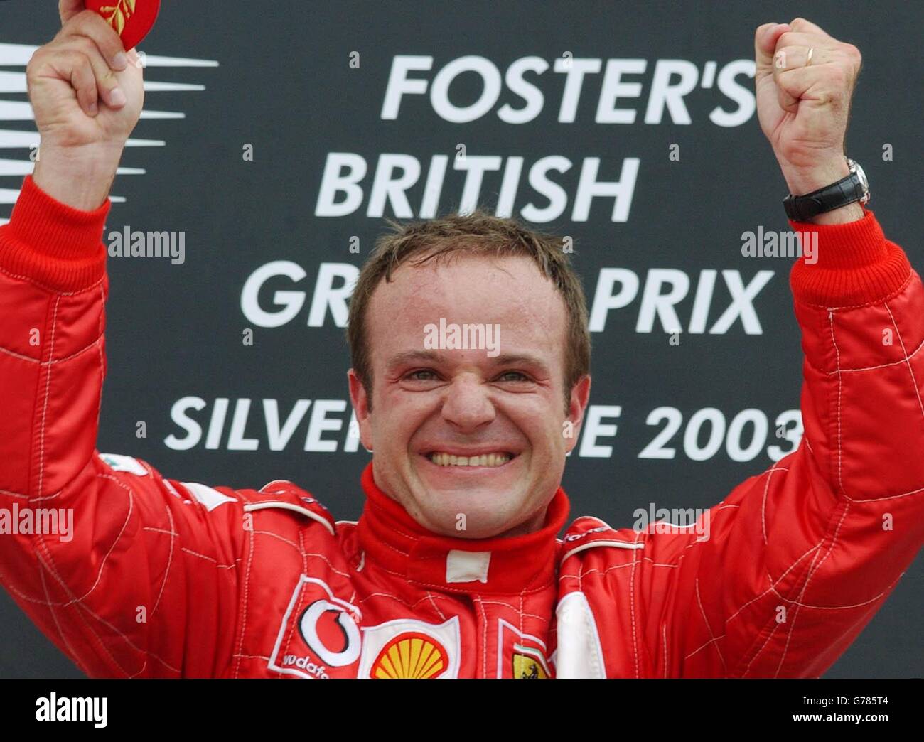 Ferrari driver rubens barrichello celebrates hi-res stock photography ...