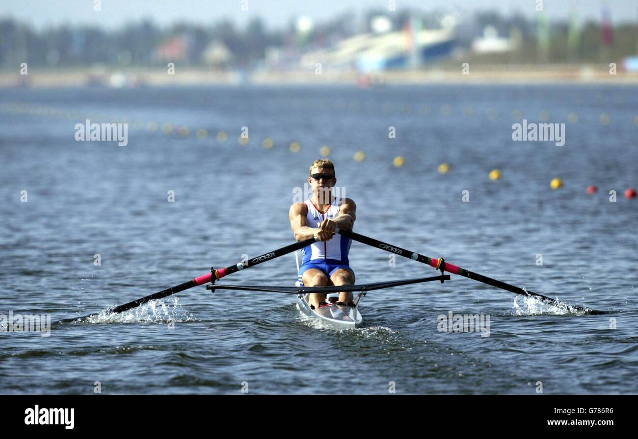 British rower Ian Lawson from Bradford competes in the men's single ...
