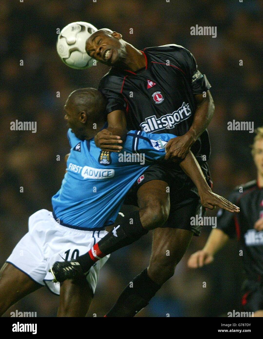 Manchester City's Shaun Goater battles with Charlton Athletic's Richard ...