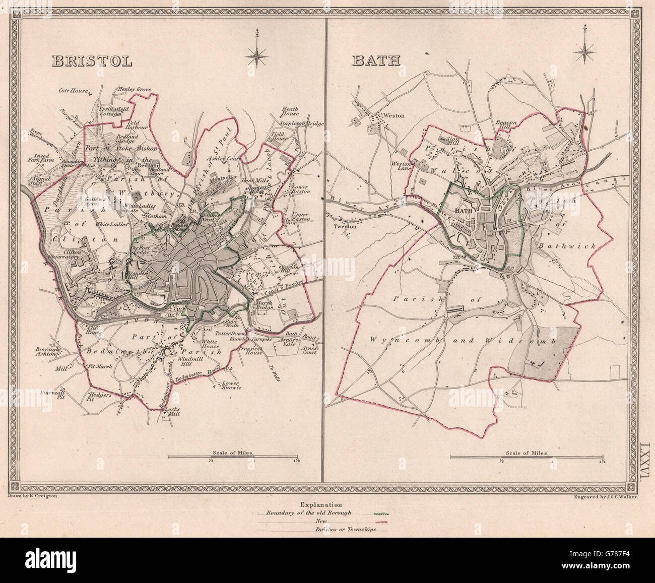 SOMERSET TOWNS. Bristol Bath borough plans. CREIGHTON/WALKER, 1835 ...