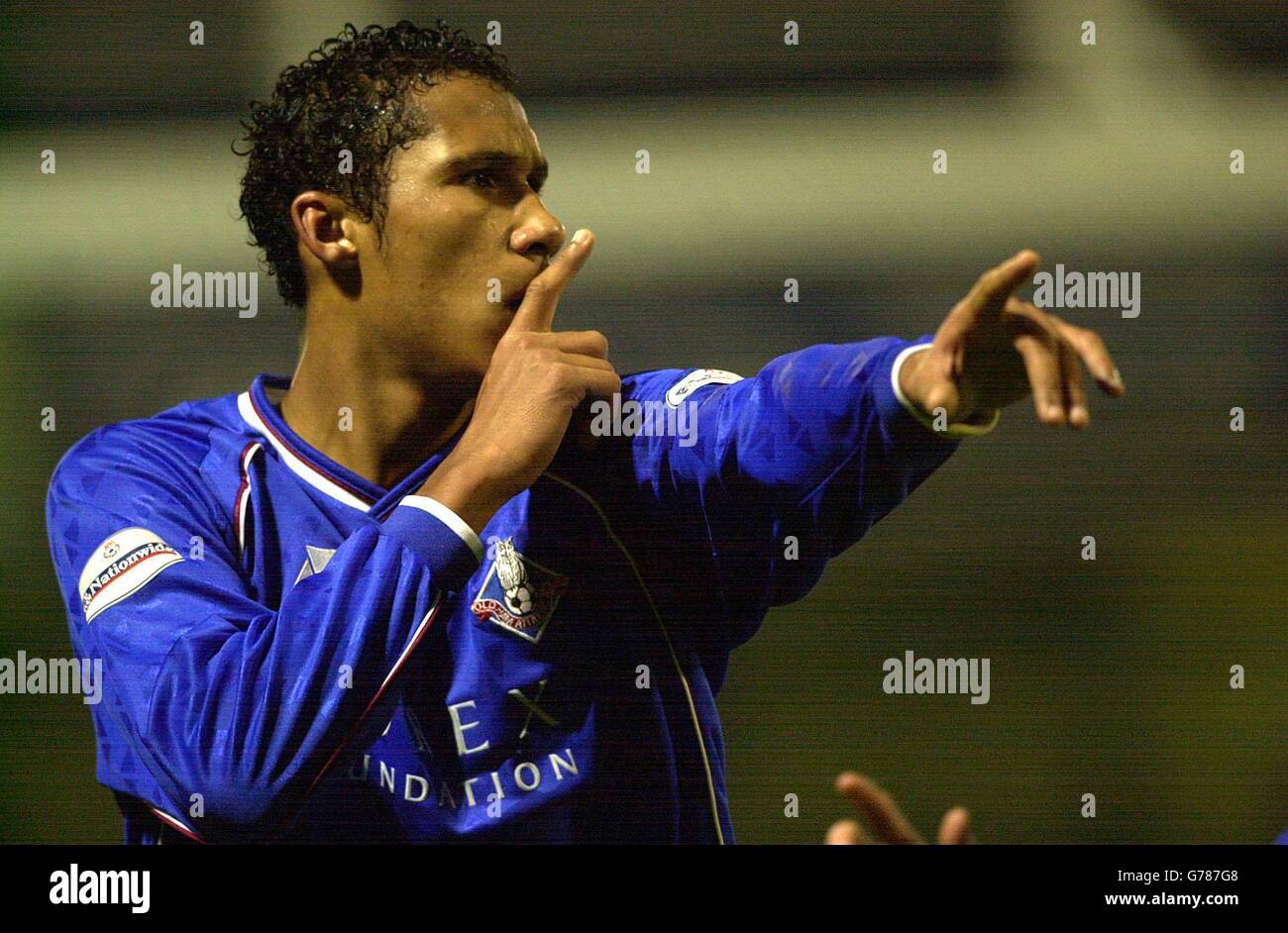 Oldham Athletic's Fitz Hall celebrates after scoring the equaliser ...