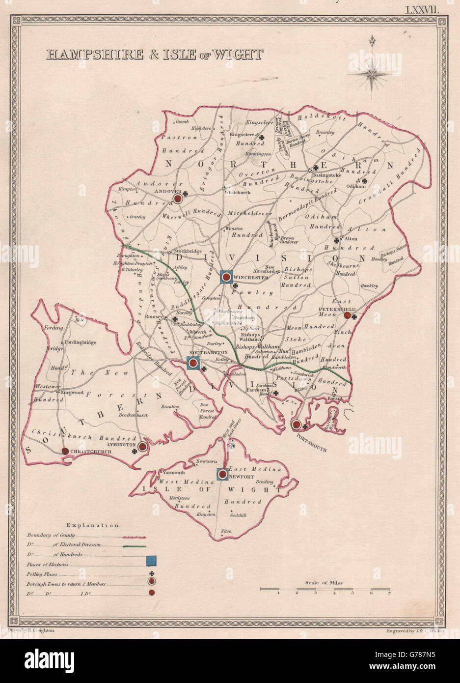 HAMPSHIRE & ISLE OF WIGHT antique county map by CREIGHTON/WALKER ...