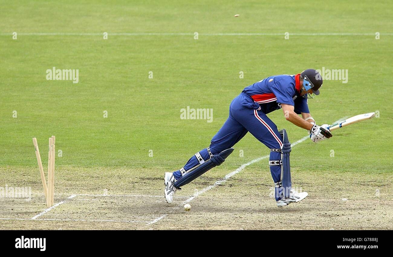 England batsman Andrew Caddick is bowled, during the Prime Minister XI ...