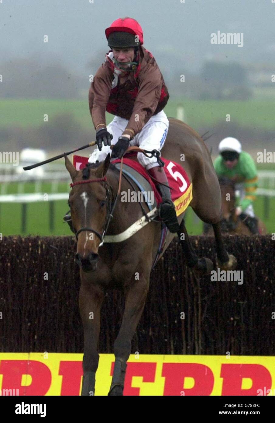 Fondmort Mick FitzGerald. Fondmort and jockey Mick FitzGerald jump the ...
