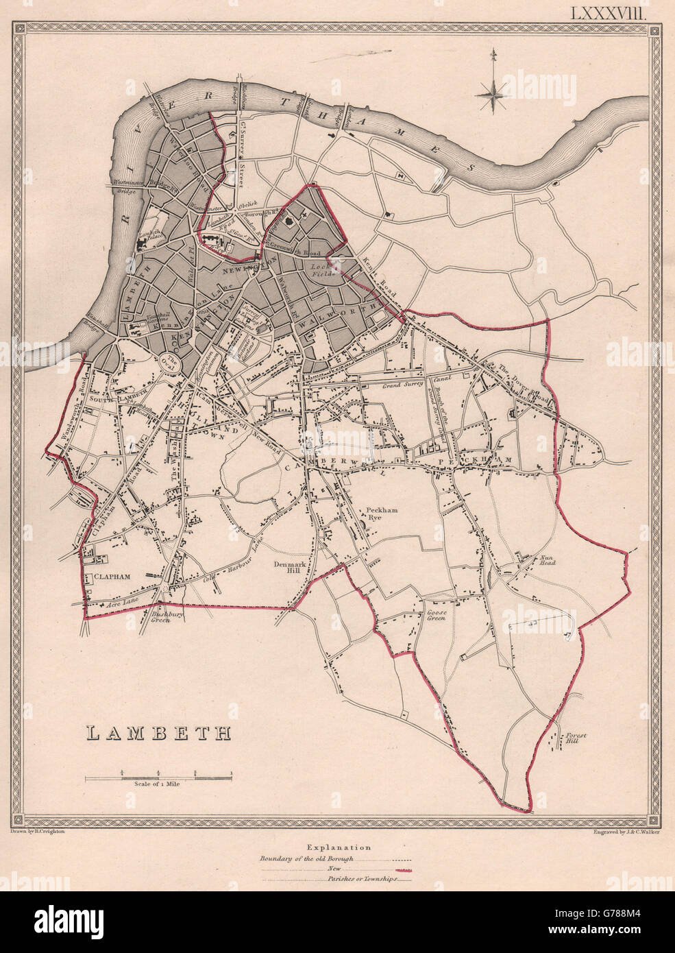 LAMBETH town city borough plan. London. CREIGHTON/WALKER, 1835 antique ...