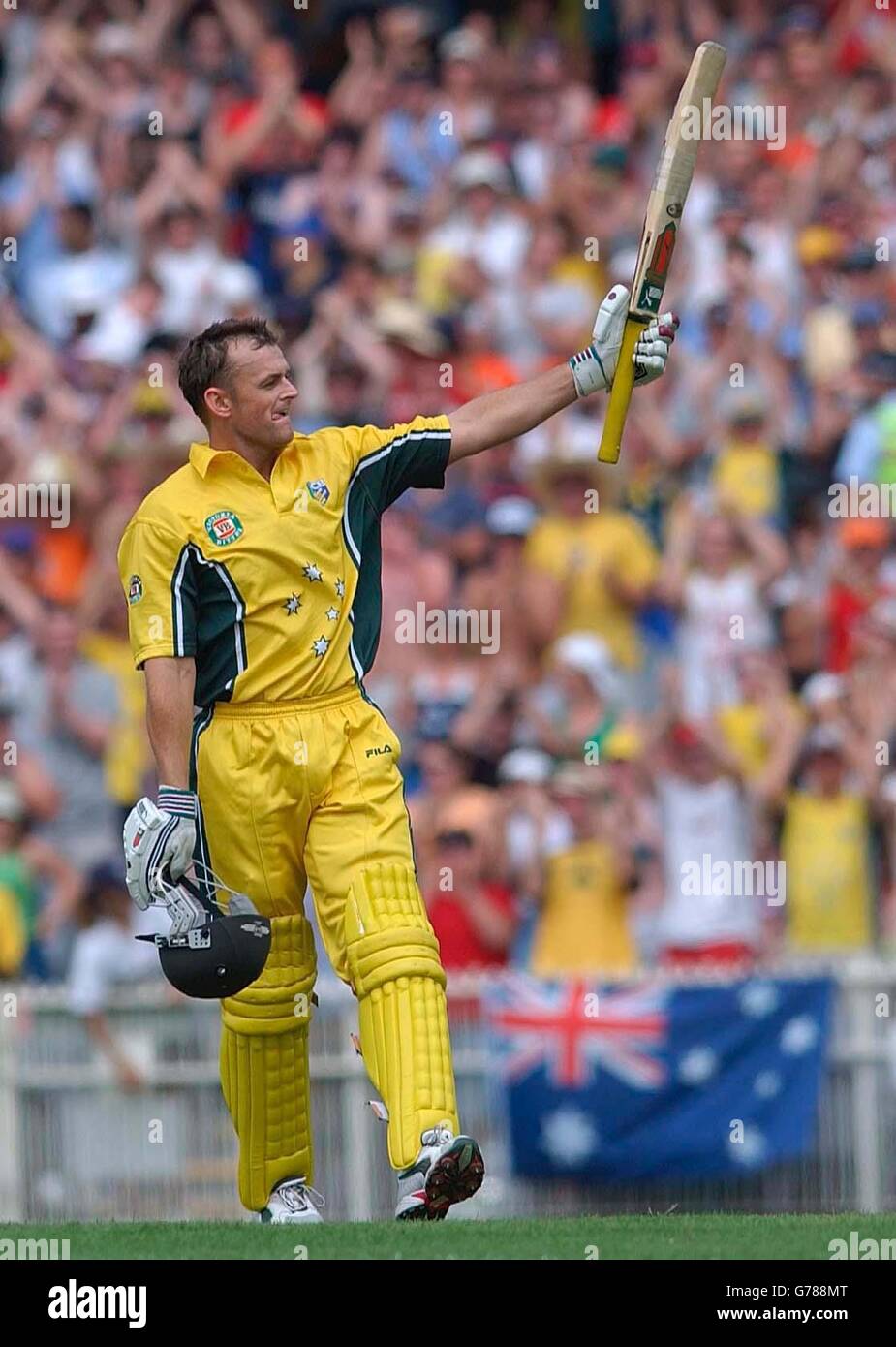 Australian batsman adam gilchrist celebrates century hi-res stock ...