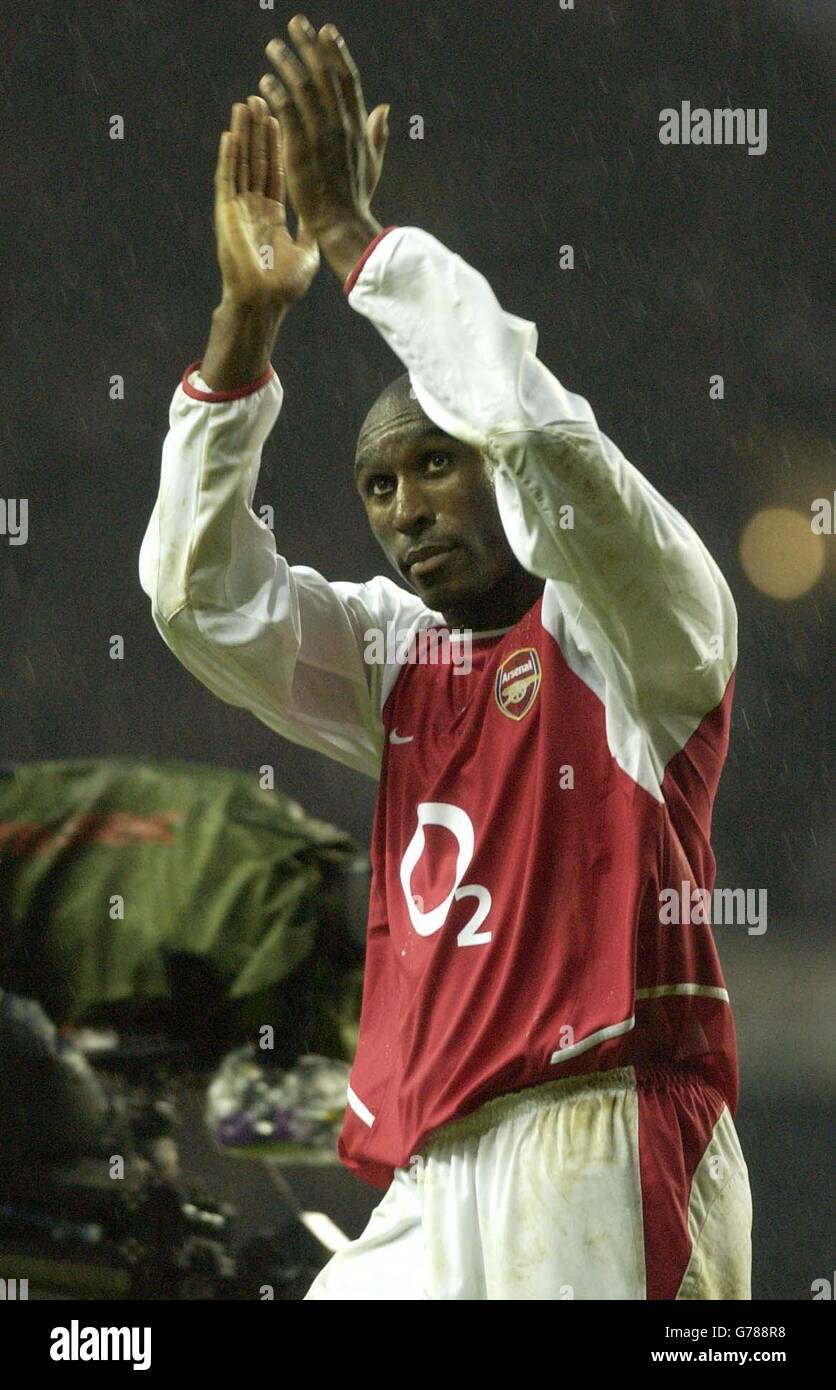 Sol Campbell salutes the Arsenal fans, after their Barclaycard ...
