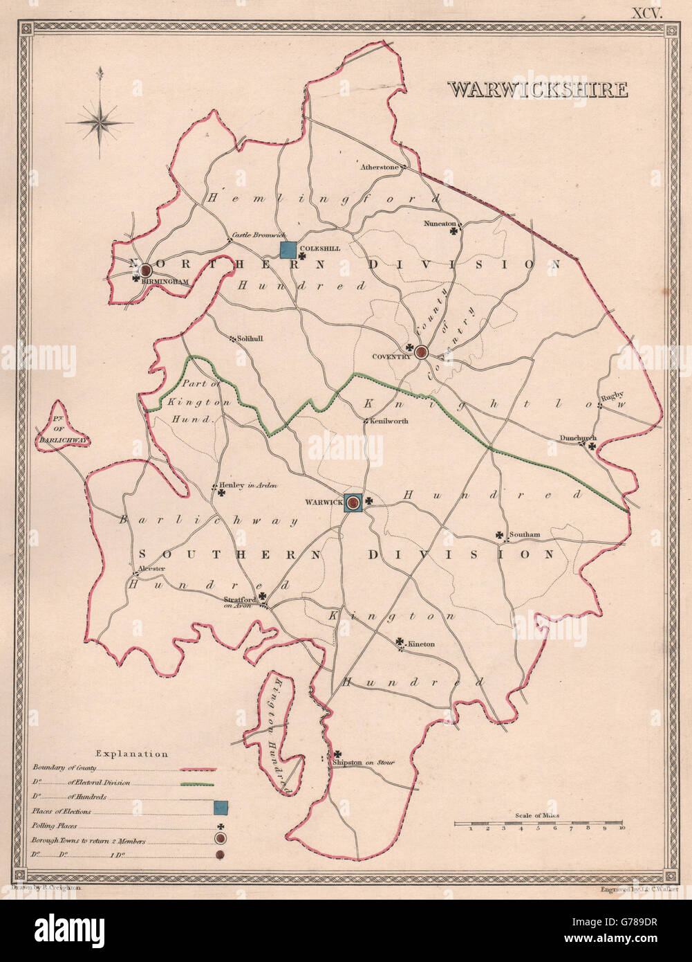 WARWICKSHIRE antique county map by CREIGHTON/WALKER. Electoral, 1835 ...
