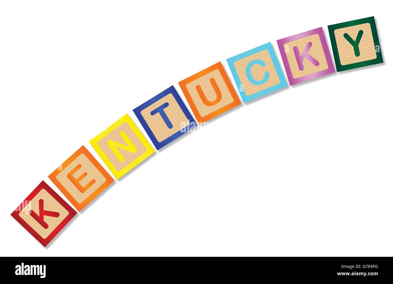 A collection of wooden block letters spelling Kentucky over a white ...