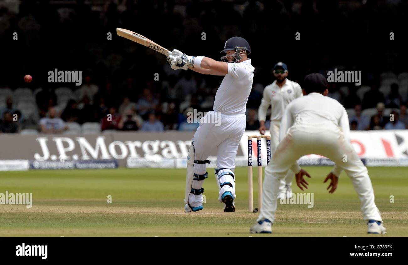 England's Matt Prior bats during day five of the second test at Lord's ...