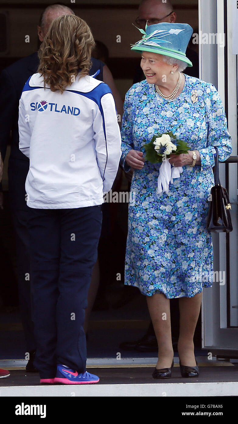 Queen Elizabeth II during a visit to the Commonwealth Games Village in ...