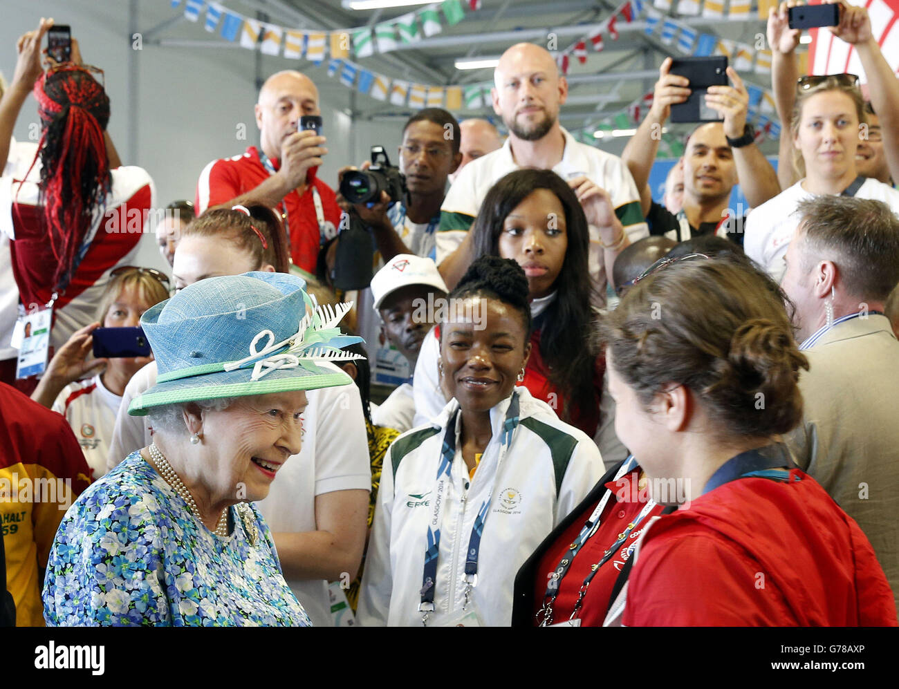 Queen Elizabeth II during a visit to the Commonwealth Games Village in ...