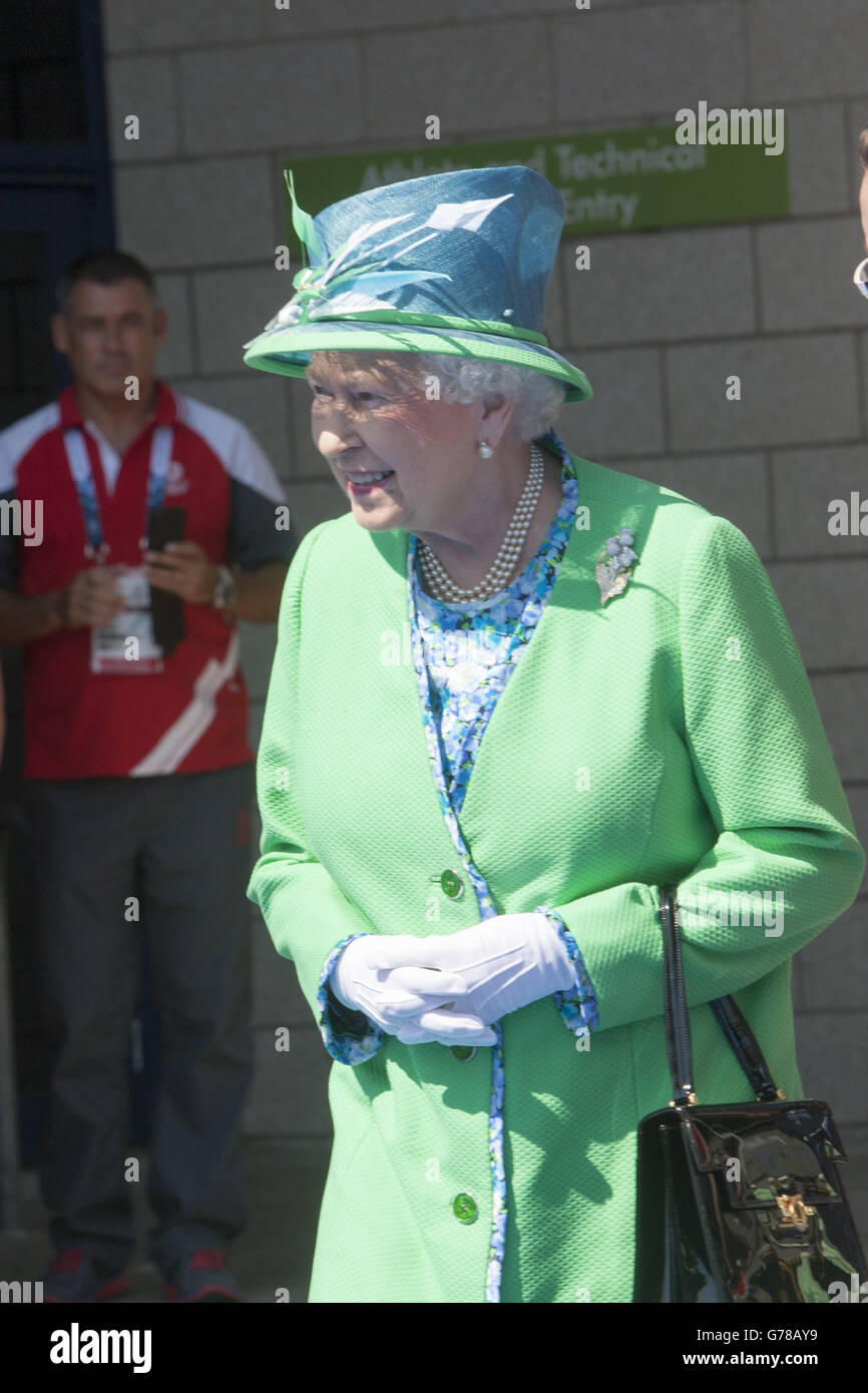 Queen Elizabeth II leaving Tollcross International Swimming Centre ...