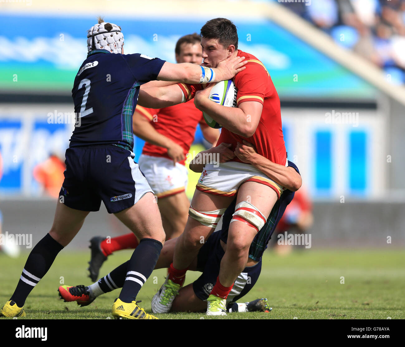 Scotland's Lewis Anderson (left) tackles Wales' Seb Davies during the ...