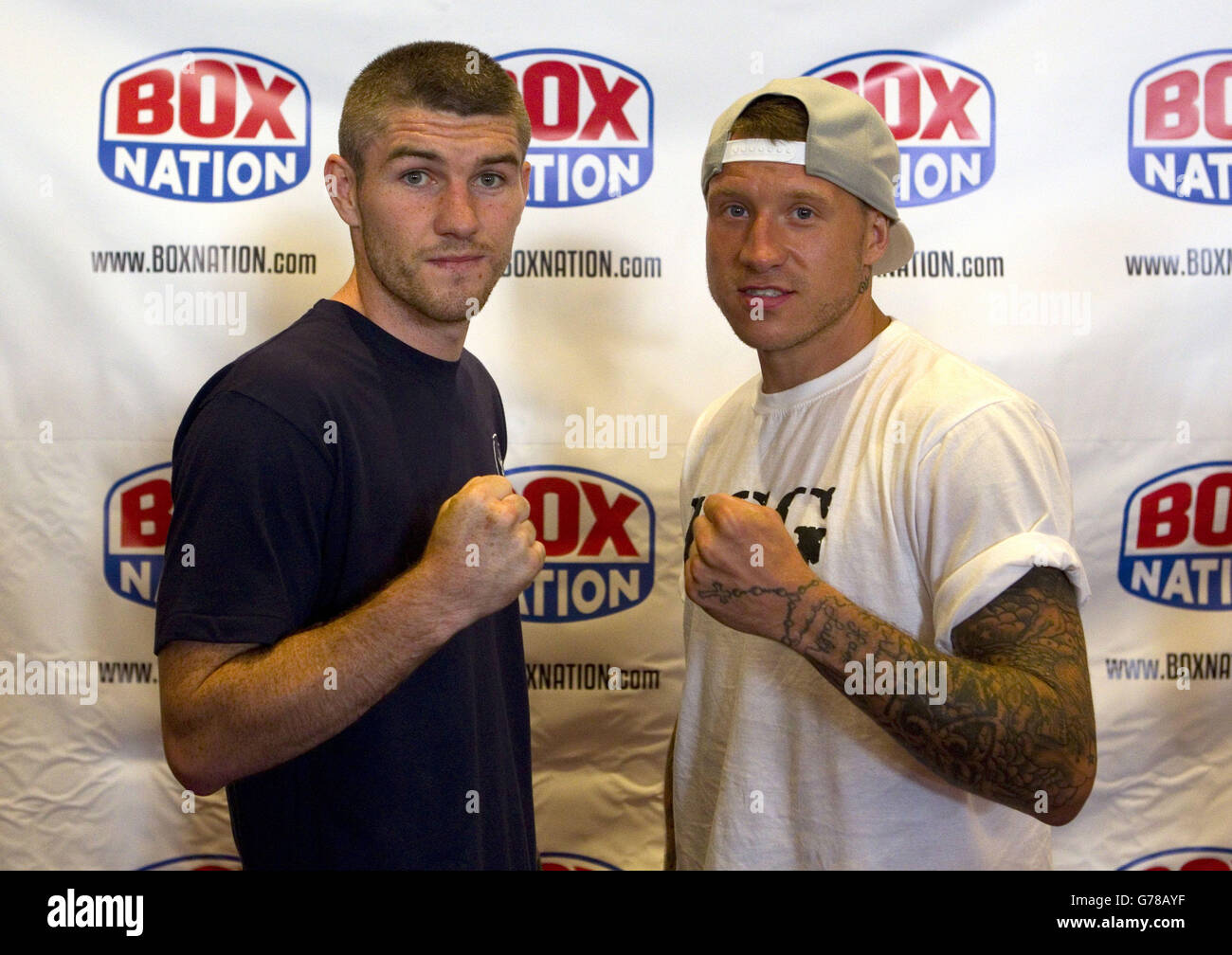 Liam Smith (left) and Jason Welborn face up to each other after a press ...