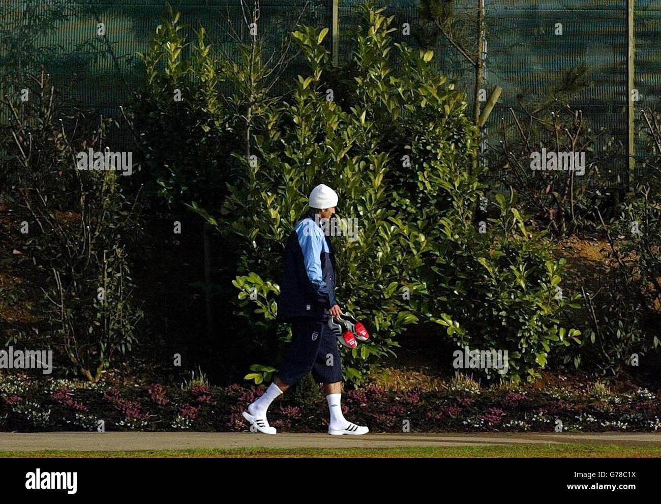 England's David Beckham arrives for training at Arsenal's training ...
