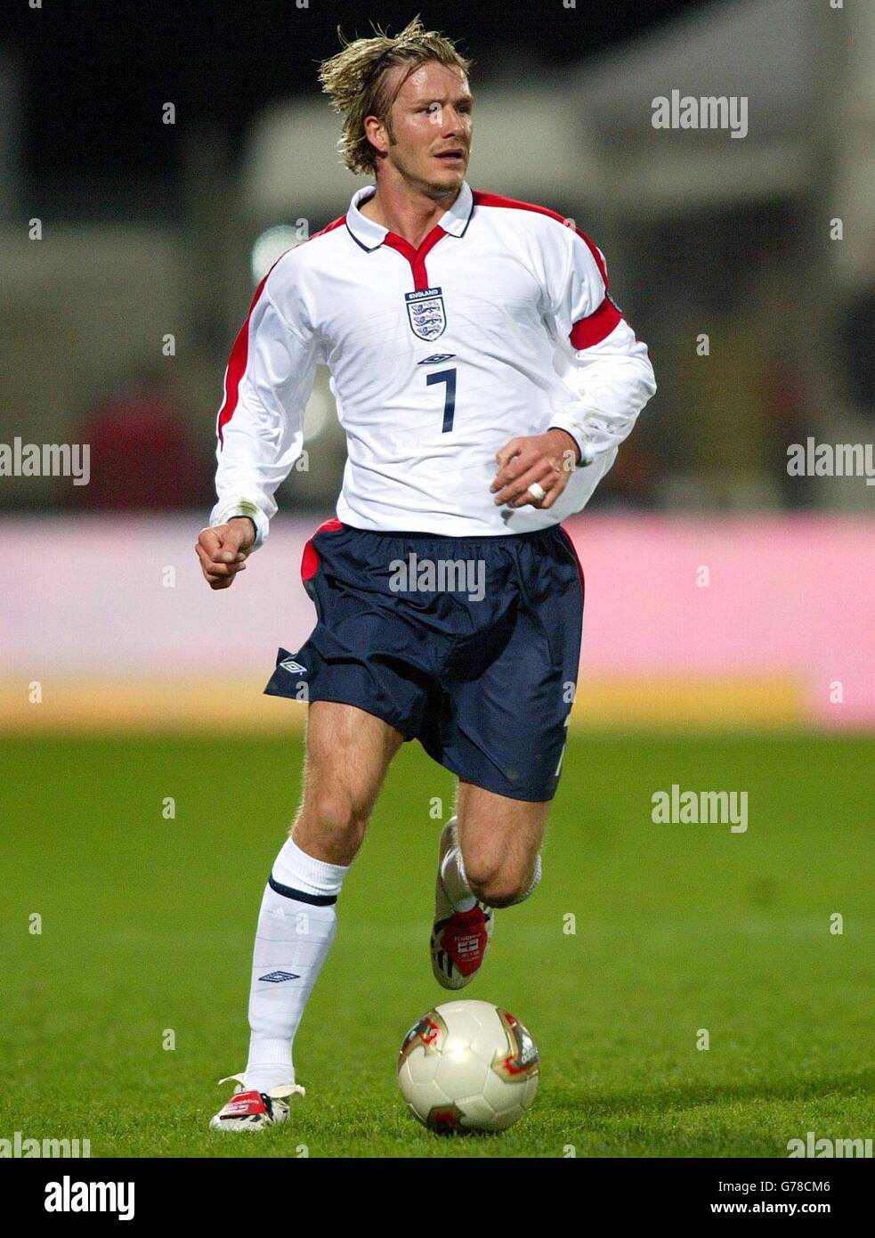 England 's David Beckham in action against Liechtenstein during their ...