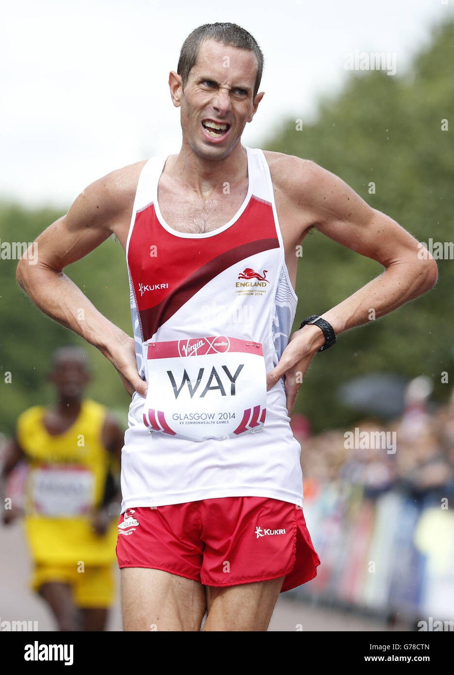 England's Steven Way at the finish line during the Men's Marathon ...