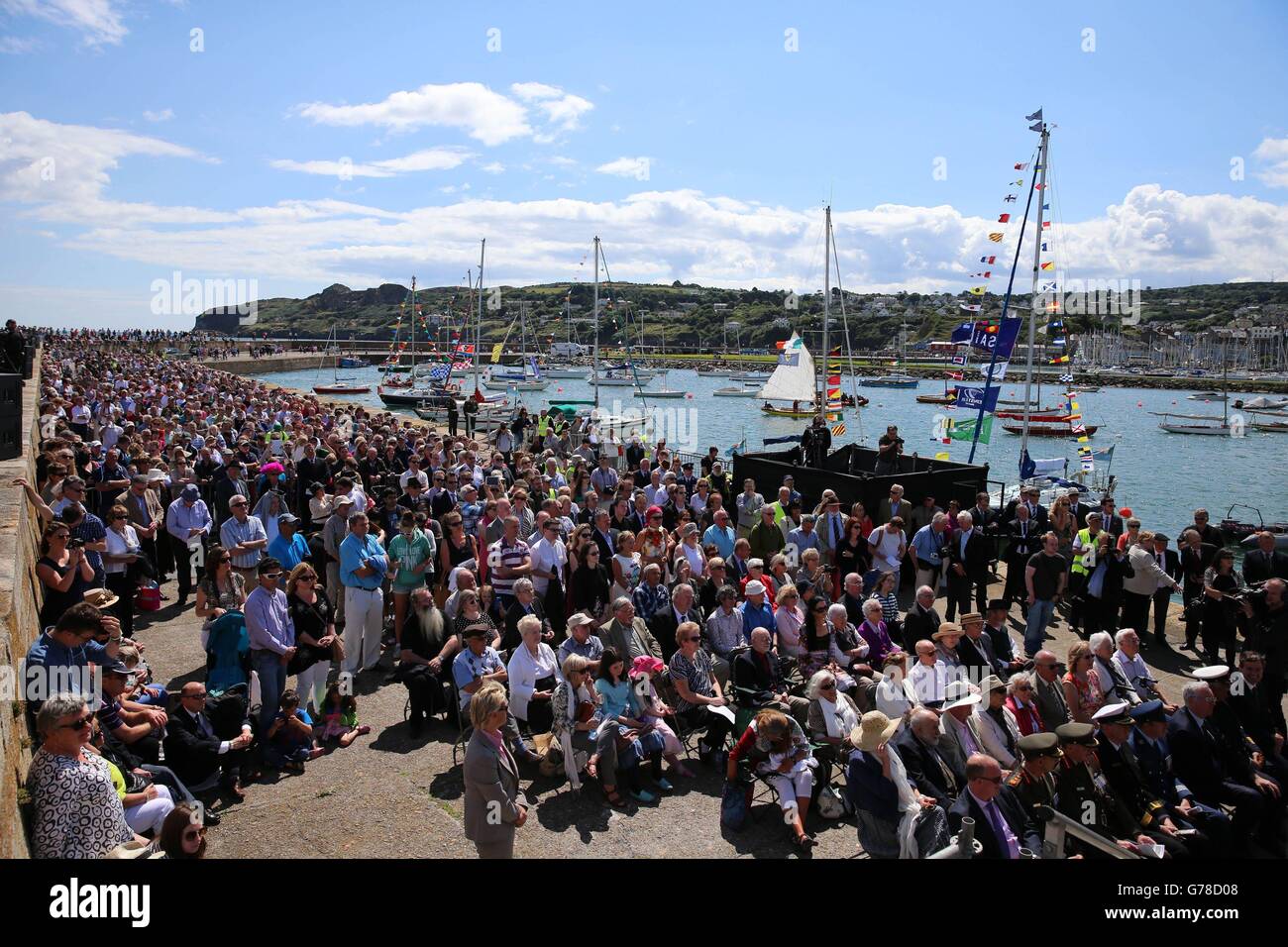 Crowds gather for a ceremony to commemorate a century since the landing ...