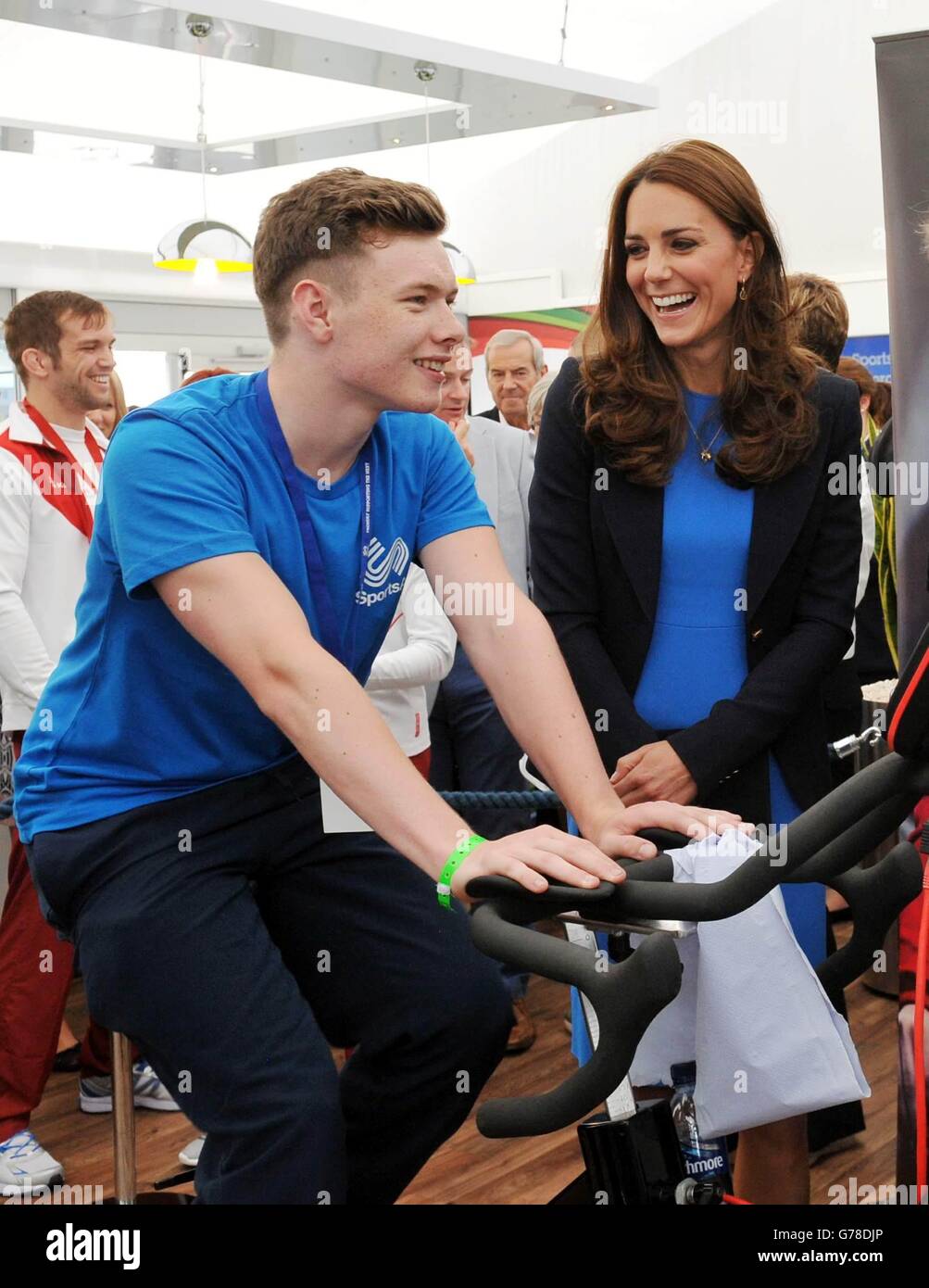 The Duchess of Cambridge meets Jack Carlin (on bike) during a SportsAid ...