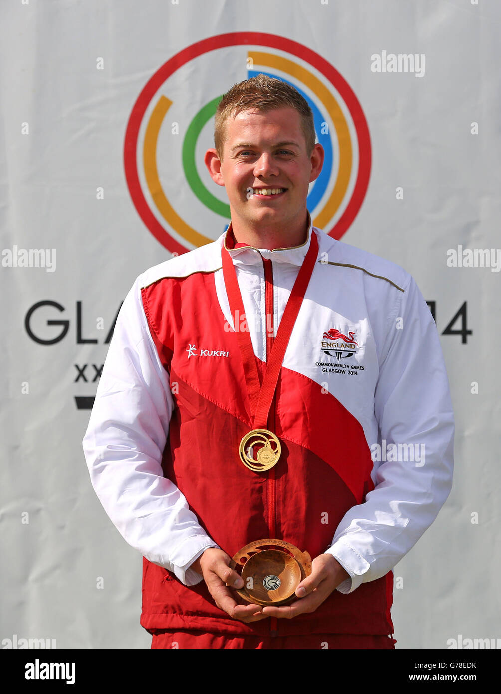 England's Daniel Rivers celebrates winning the gold medal in the 50m ...