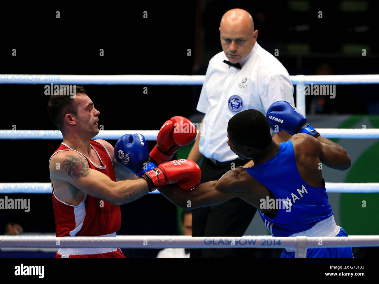 Northern Ireland's Sean Duffy (Red) in action against Namibia's Junias ...