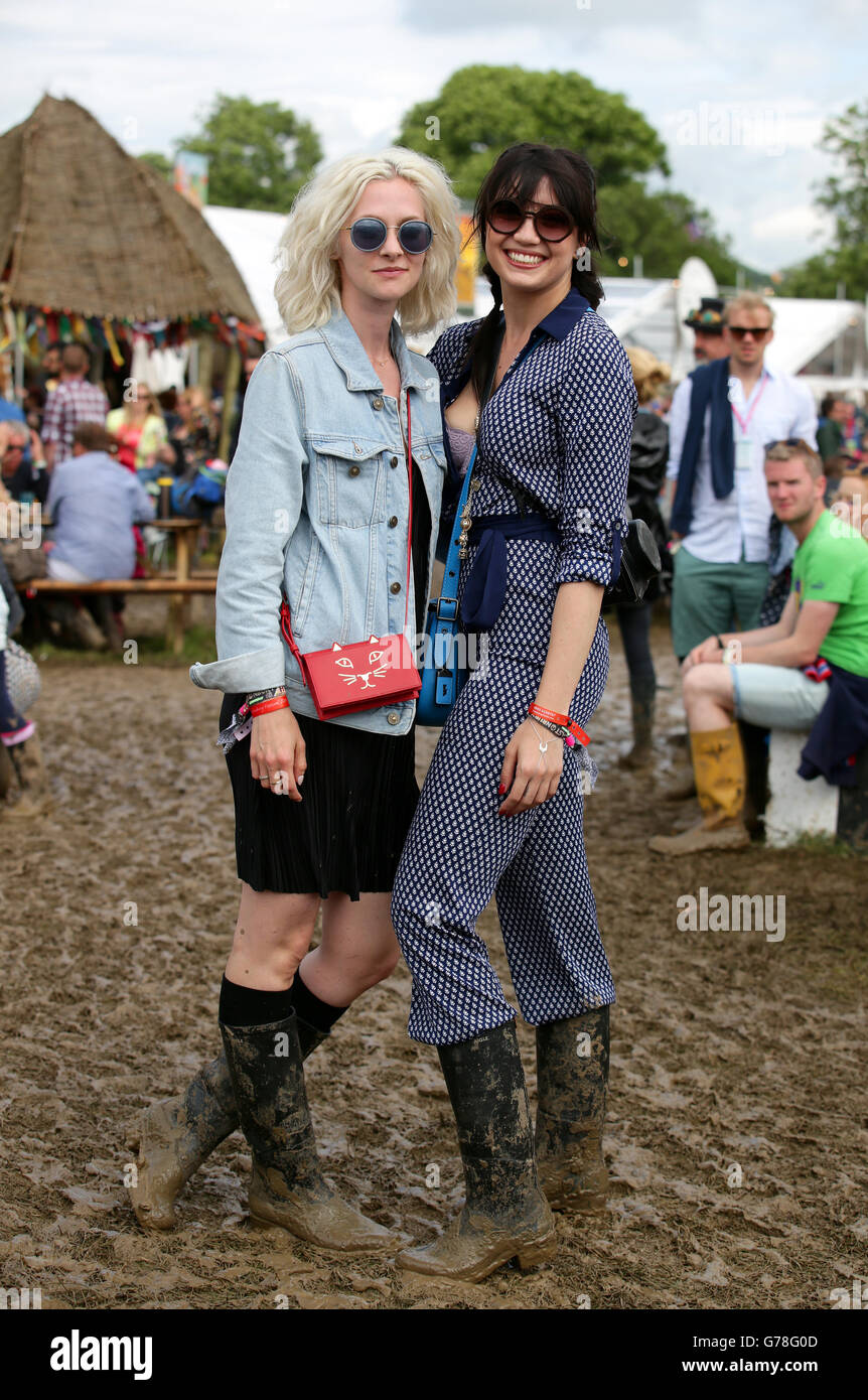 Portia Freeman and Daisy Lowe are seen backstage at the Glastonbury ...
