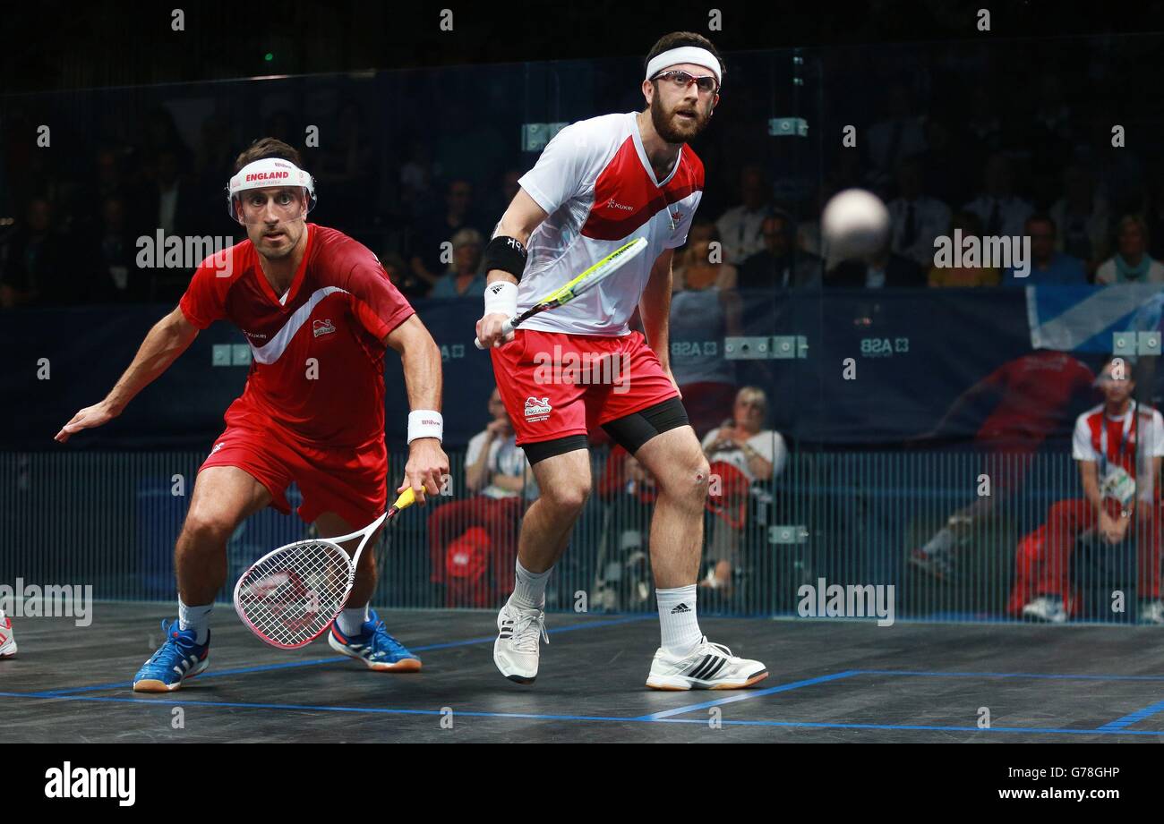 England's Alison Waters and Peter Barker play England's Sarah Kippax ...