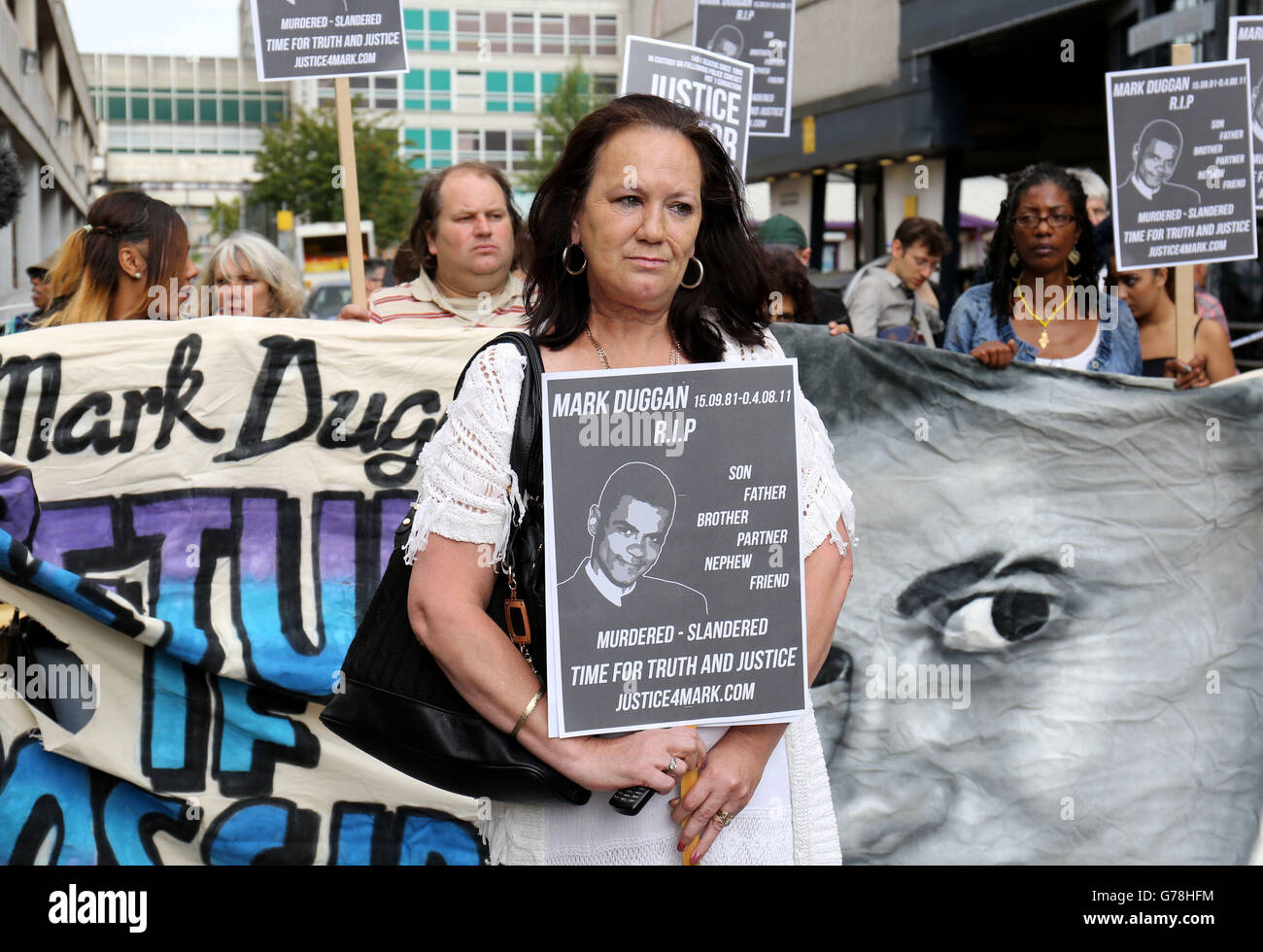 The mother of Mark Duggan, Pamela Duggan, leads a march on the ...