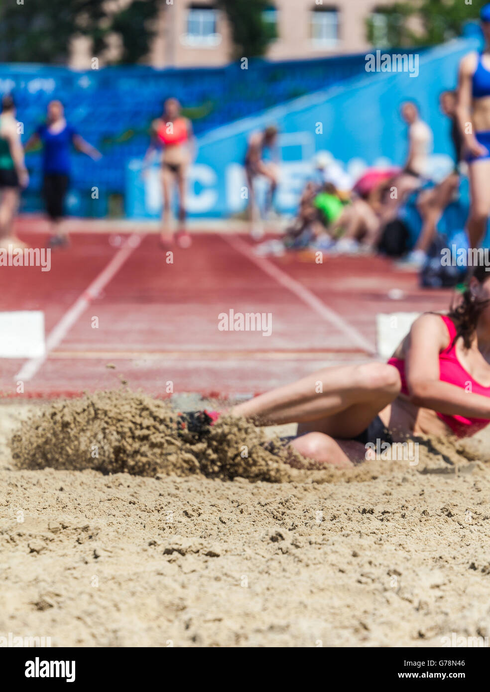 landing in long jump in track and field Stock Photo - Alamy