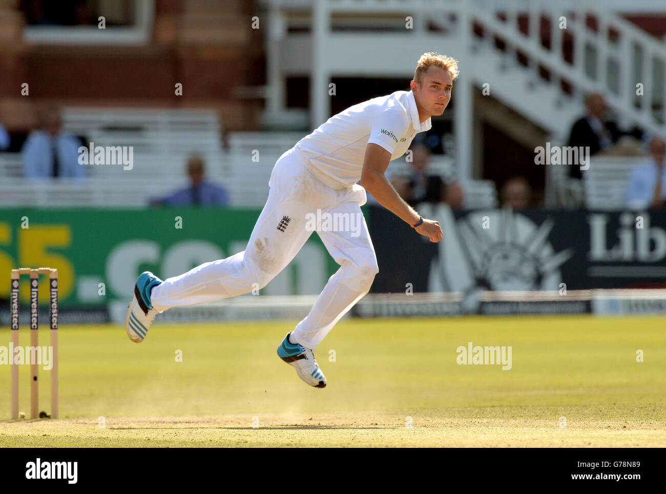 England's Stuart Broad bowls during day three of the second test at ...