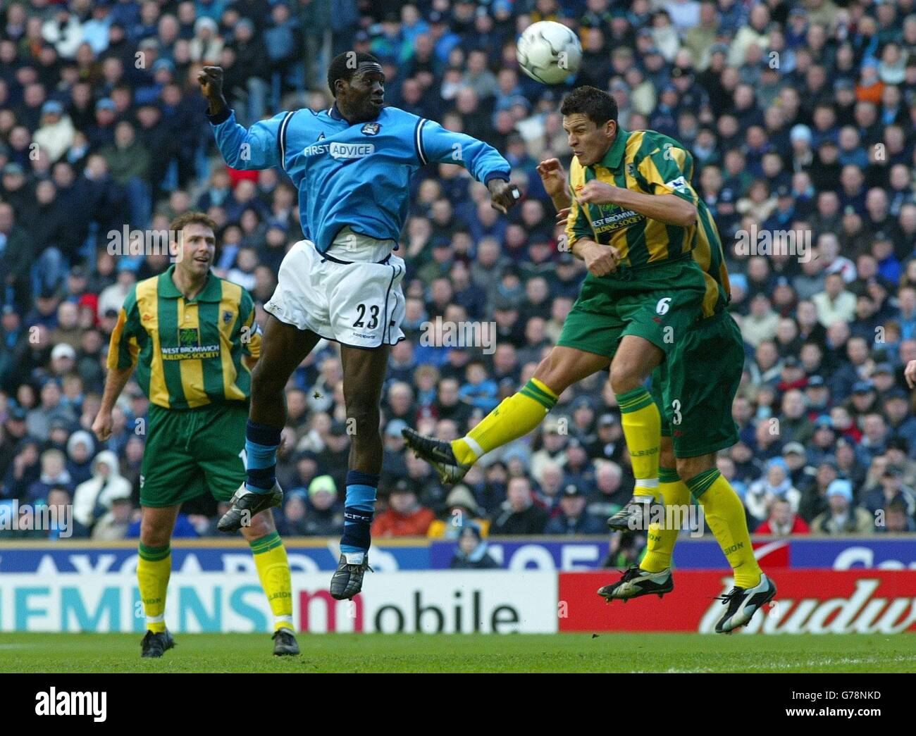 Manchester City's Marc-Vivien Foe scores with a header past West Brom's ...