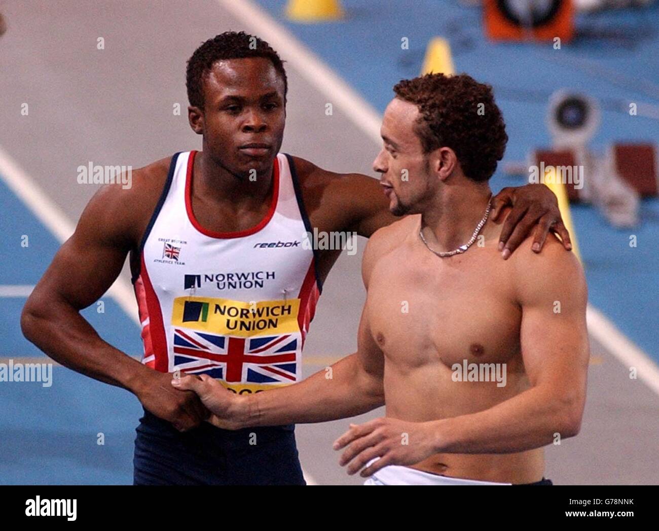 GBR's Daniel Caines (left) celebretes his win in the 400 meters final ...