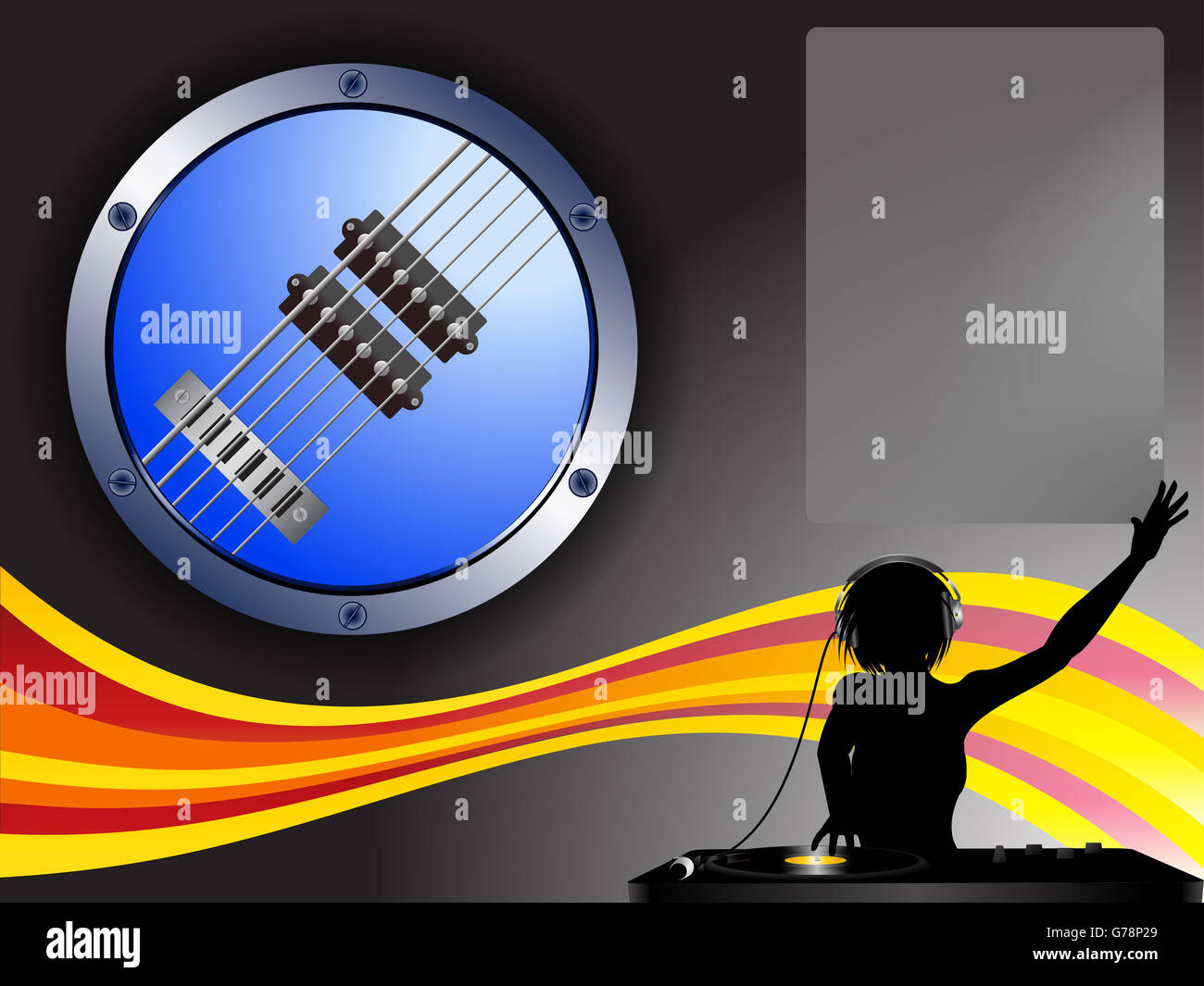 Guitar Border Female DJ and Copy Space Background with Wave Stock Photo ...