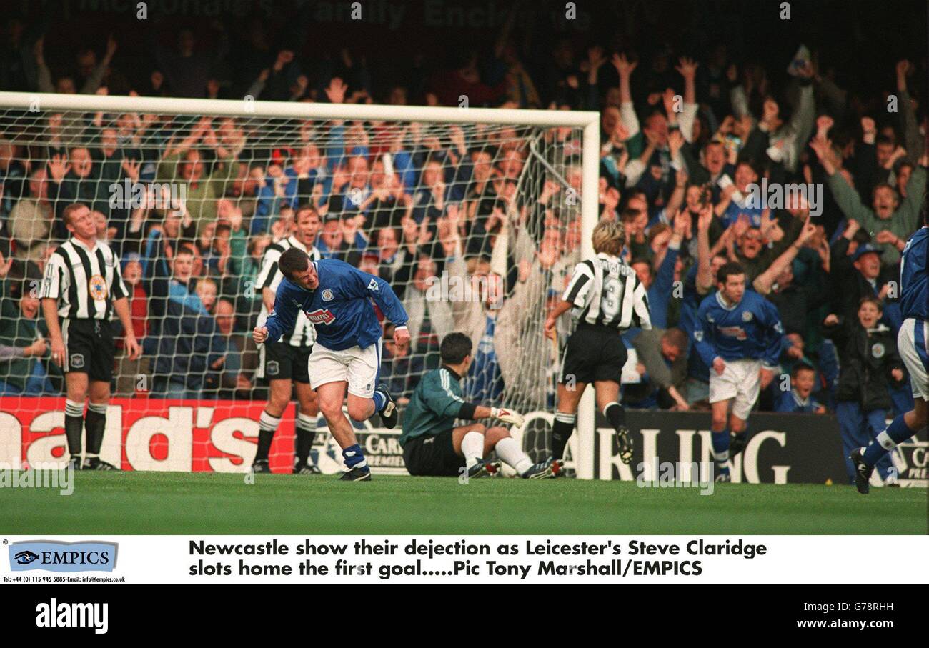 Newcastle show their dejection as Leicester's Steve Claridge scores the ...