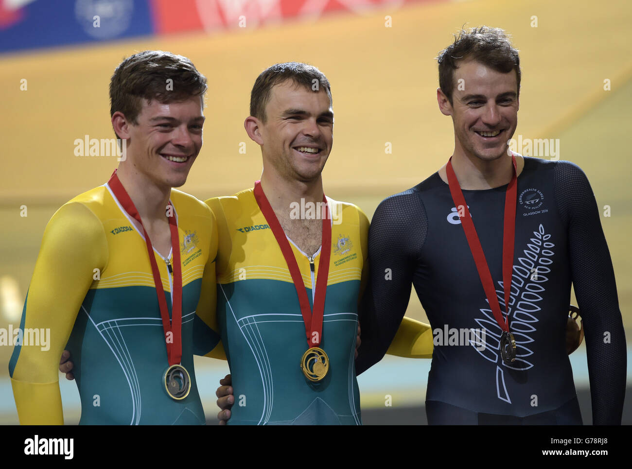 Australia's Jack Bobridge (centre) with his gold medal, alongside ...