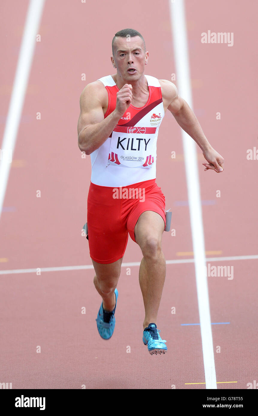 England's Richard Kilty in the Men's 100m Heat 7 at Hampden Park ...