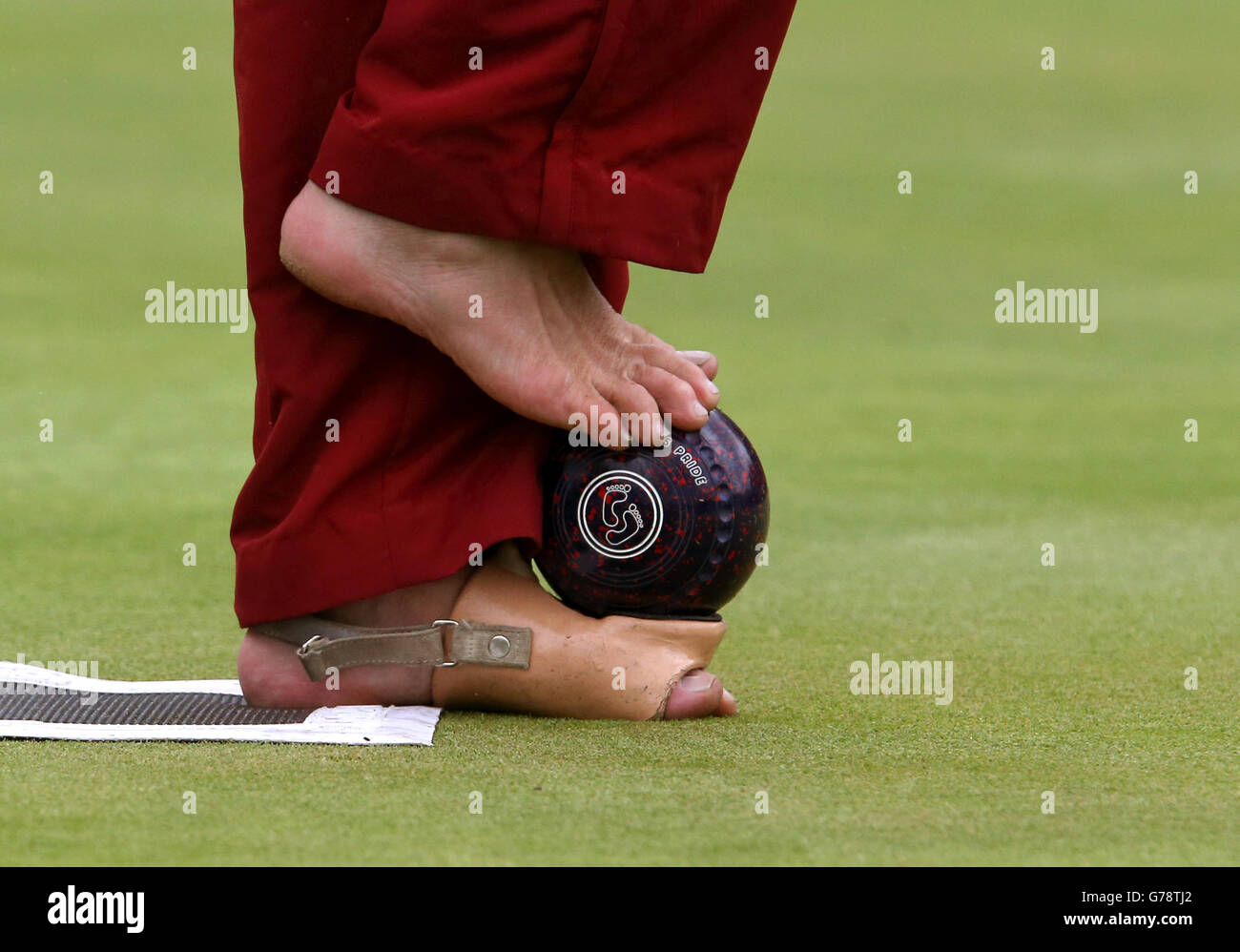 English bowler Bob Love practises at the Kelningrove Lawn Bowls Centre ...