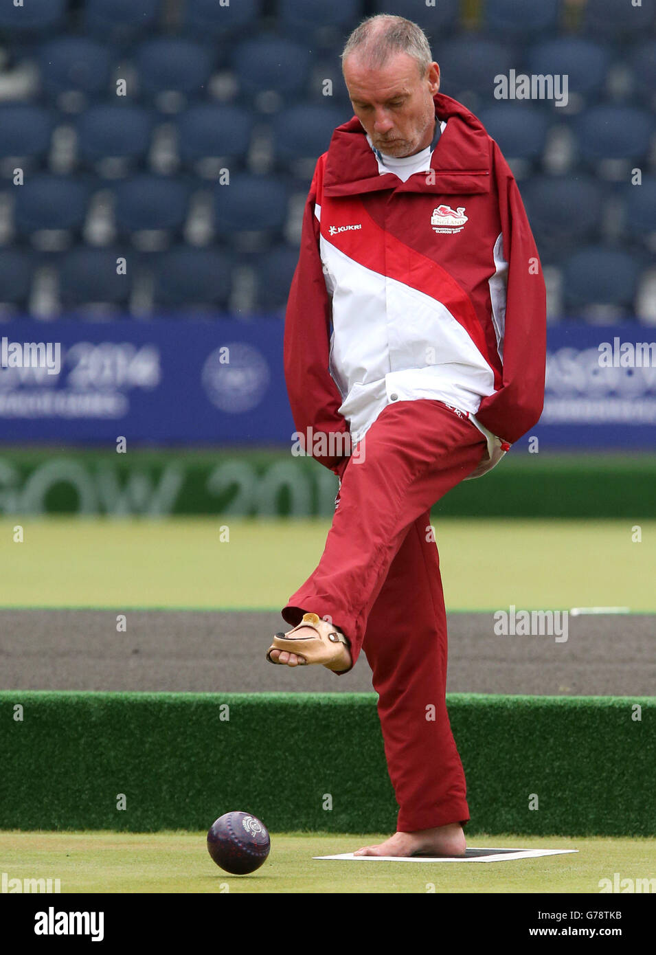 English bowler Bob Love practices at the Kelvingrove Lawn Bowls Centre ...
